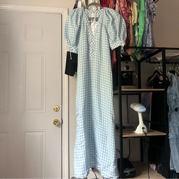 Sleeper | Dresses | Nwt Sleeper Blue White Gingham Check Plaid Puff ...
